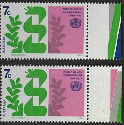 1973 Australian WHO 25th Anniversary MNH Colour Bars Tab Singles 7c ...