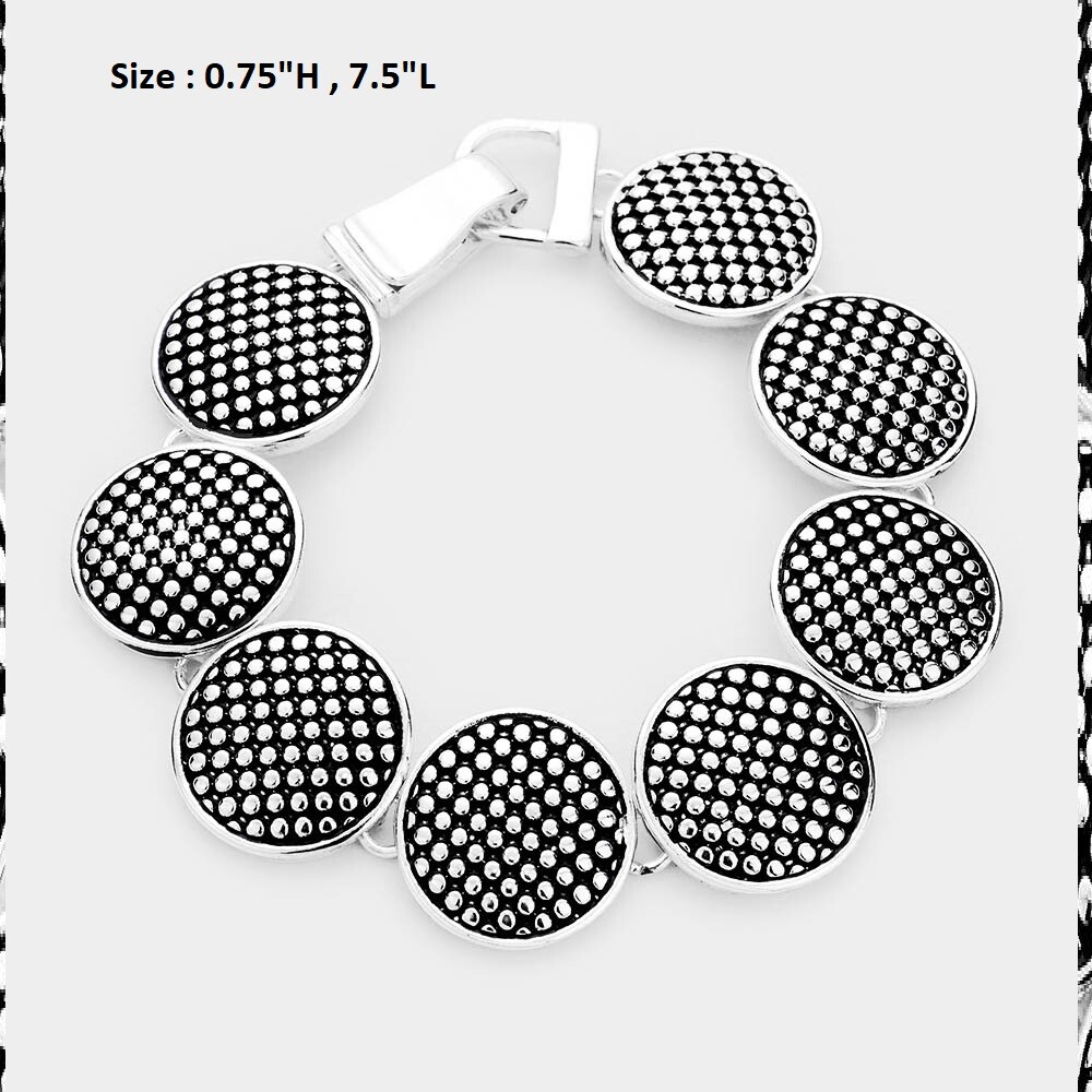 Silver Link Chain Multi Charm Bracelet Magnetic Closure Circle Disc ...