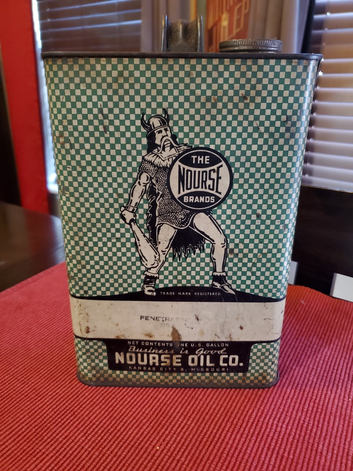 Vintage Jack Nourse Oil Co Kansas City MO One 1 Gallon Can Tin Viking ...