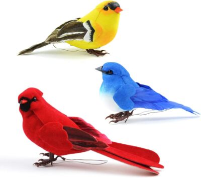 Set of 3 Artificial Birds for Decoration, Floral Arrangements and Arts ...
