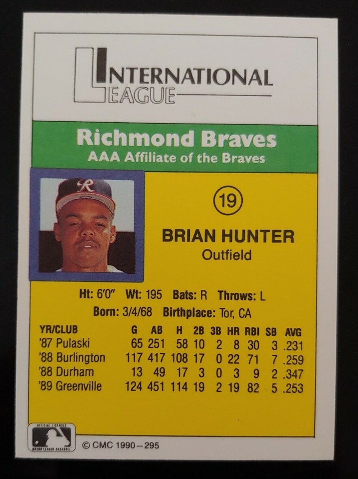 ⚾ 1990 CMC AAA baseball Brian Hunter Braves American Association Pro ...