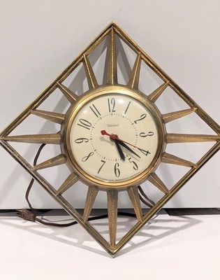 Vintage United Wall Clock Electric Mid Century Starburst Gold-Finished ...