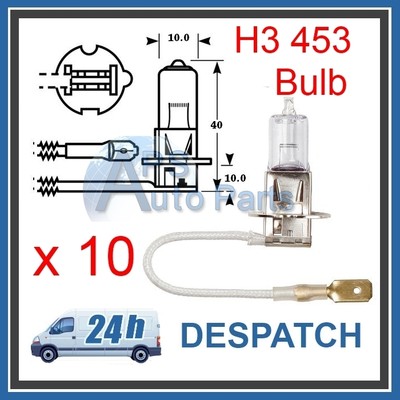 10 No H3 453 Front Fog Car Bulb Lamp Side Spot 12v 55w PK22S Halogen ...