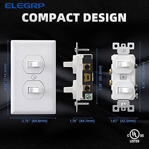 Double Toggle Decorator Light Switch, Two Single Pole Electrical Dual ...