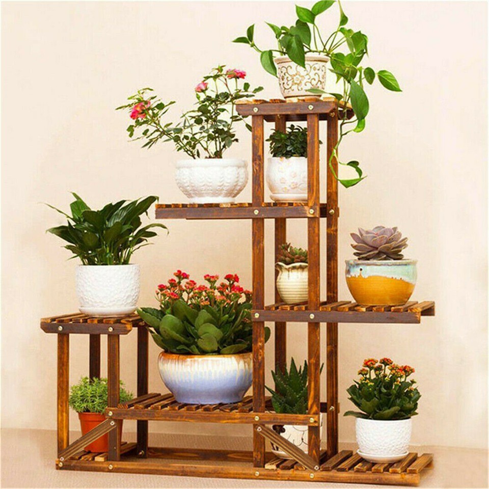 Multi Tier Wood Flower Rack Plant Stand Wood Shelves Bonsai Display ...
