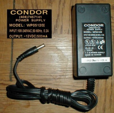 Condor WP0512I AC Adapter 12vdc .5a 500ma 5.5mm O.D. 2.0mm I.D. Barrel ...