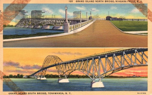 Postcard NY Niagara Falls Tonawanda Grand Island N & S Bridge 1943 PC ...