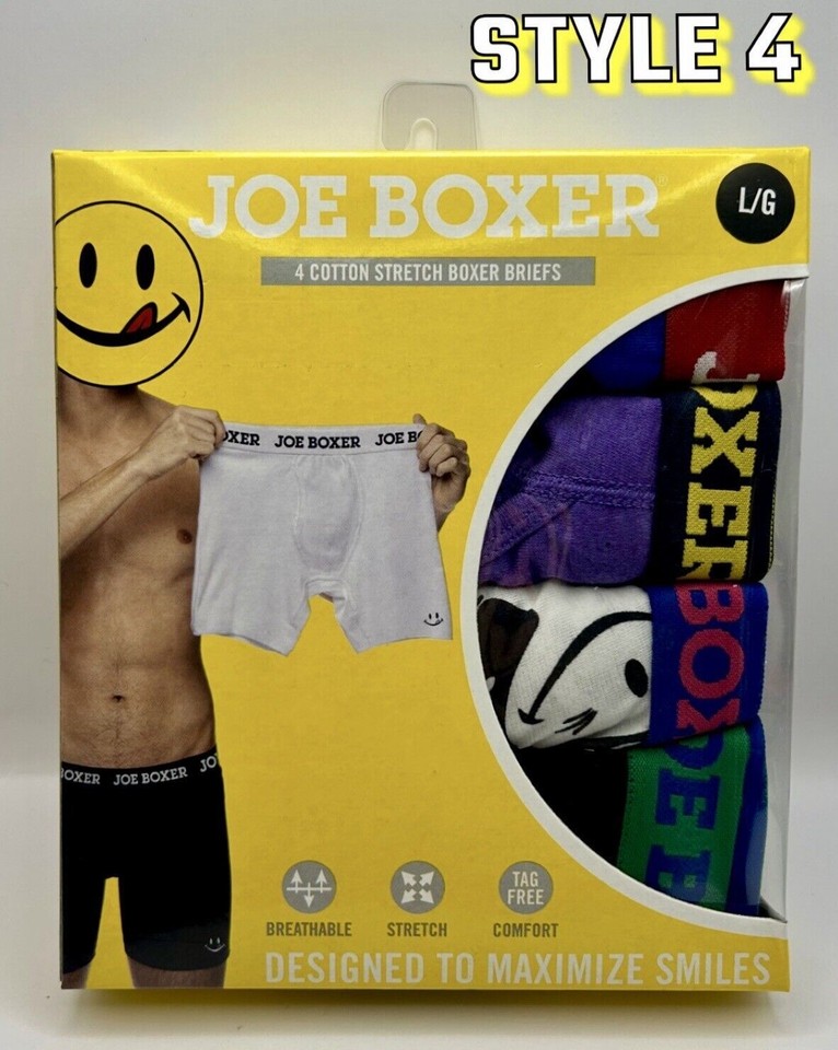 New Joe Boxer Men's 4 Pack Cotton Stretch Boxer Briefs Sizes S, M, L ...