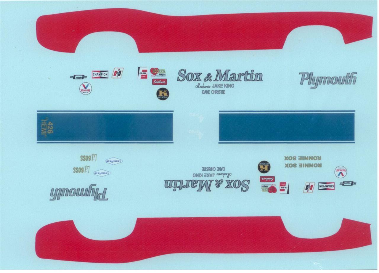 Yesteryear Sox & Martin 71 Cuda Ronnie Sox waterslide Drag 1/25 decal ...