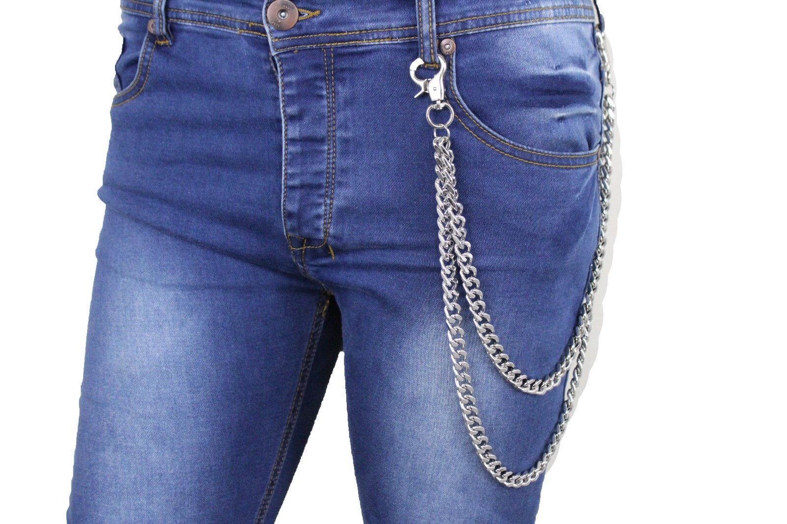 New Men Women Silver Metal Long Wallet Chunky Chains Thick Biker Jean 2 ...