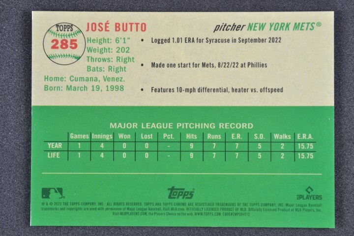 José Butto RC 2023 Topps Chrome Platinum Anniversary /75 Rose Gold Mini ...