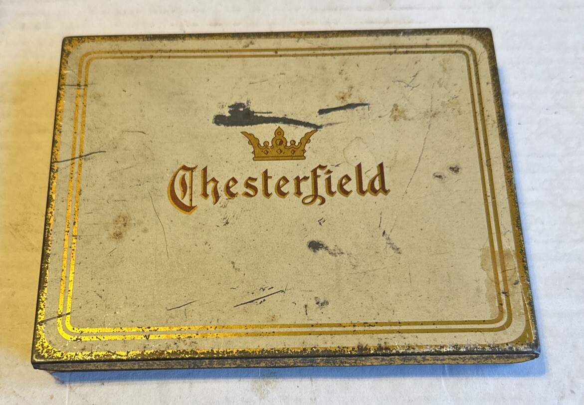 Vintage CHESTERFIELD Hinged Metal Cigarette Tin Box Liggett & Myers ...