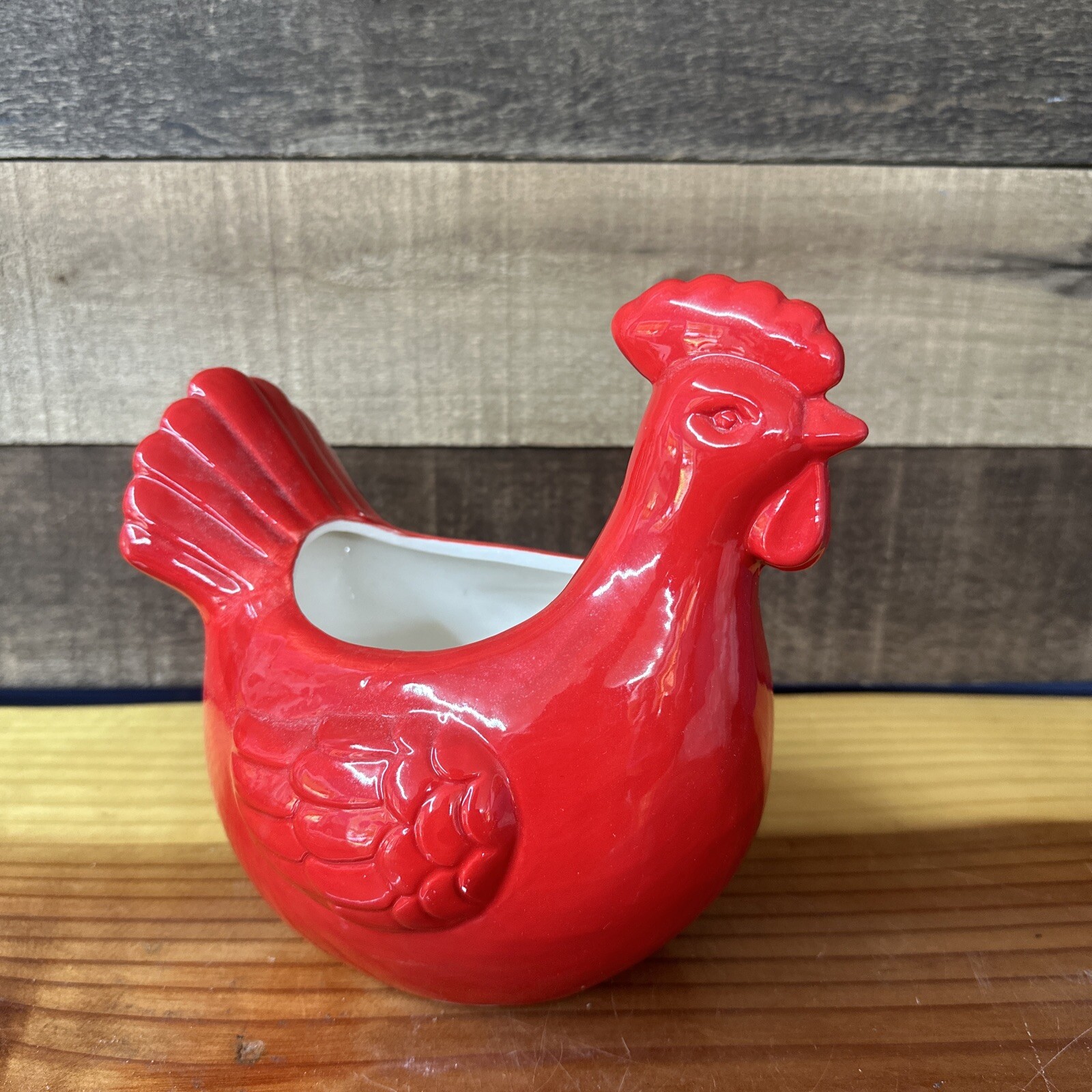 Red Rooster Chicken Planter Utensil Holder Candy Dish | eBay