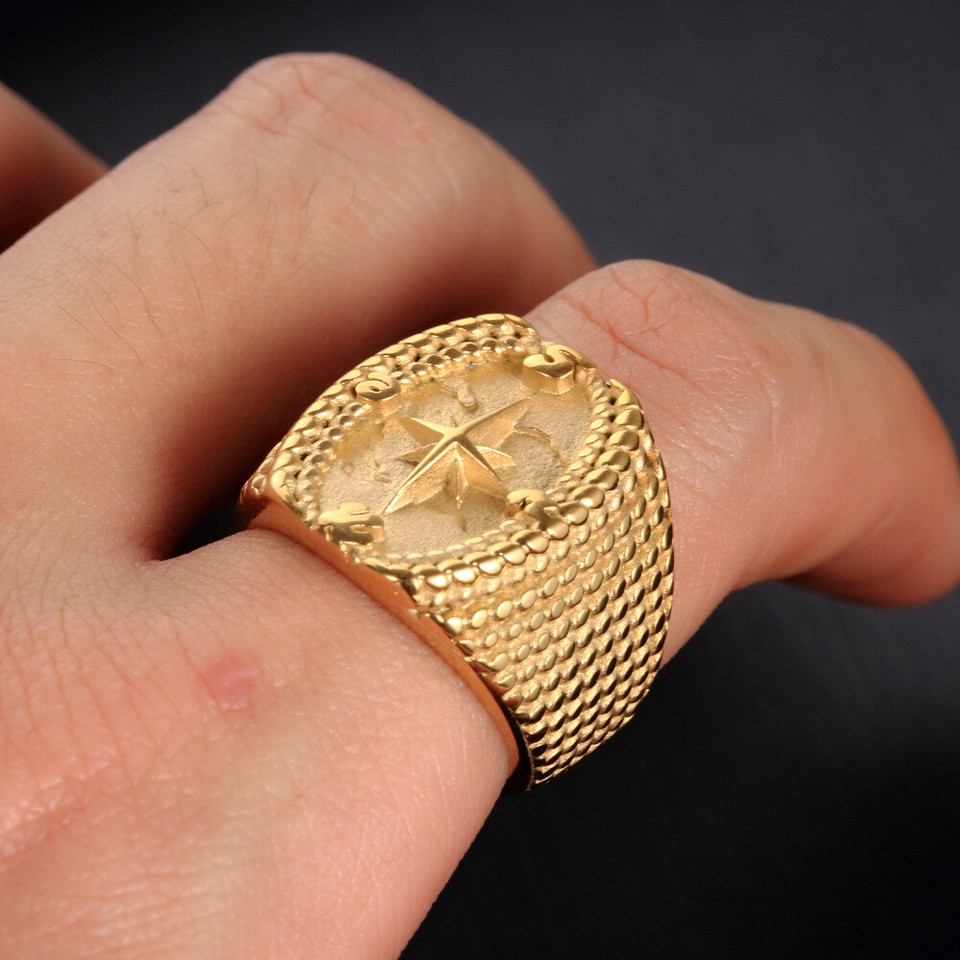 Vintage Star Compass Navigation Navy Ring Stainless Steel Men's Guide ...