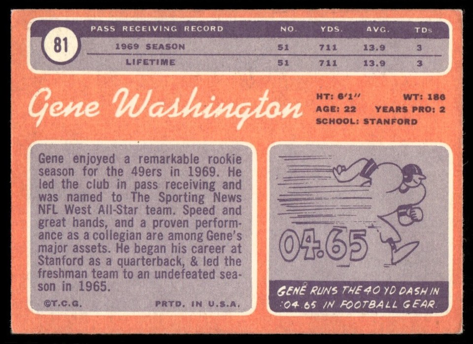 1970 Topps Gene Washington Rookie San Francisco 49ers #81 | eBay