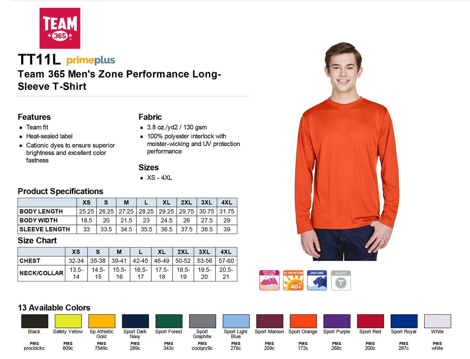 Team 365 Mens Long Sleeve T-Shirt Dri-Fit Performance Workout UV ...