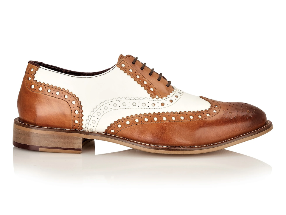 London Brogues Gatsby Mens Leather Two Tone Wingtip Formal Dress Work ...