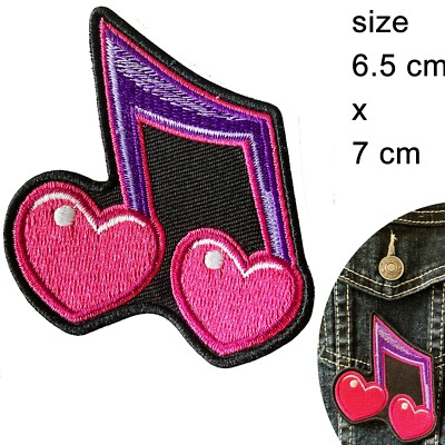 Music love note Iron on heart patch pink song music lovers sing iron-on ...