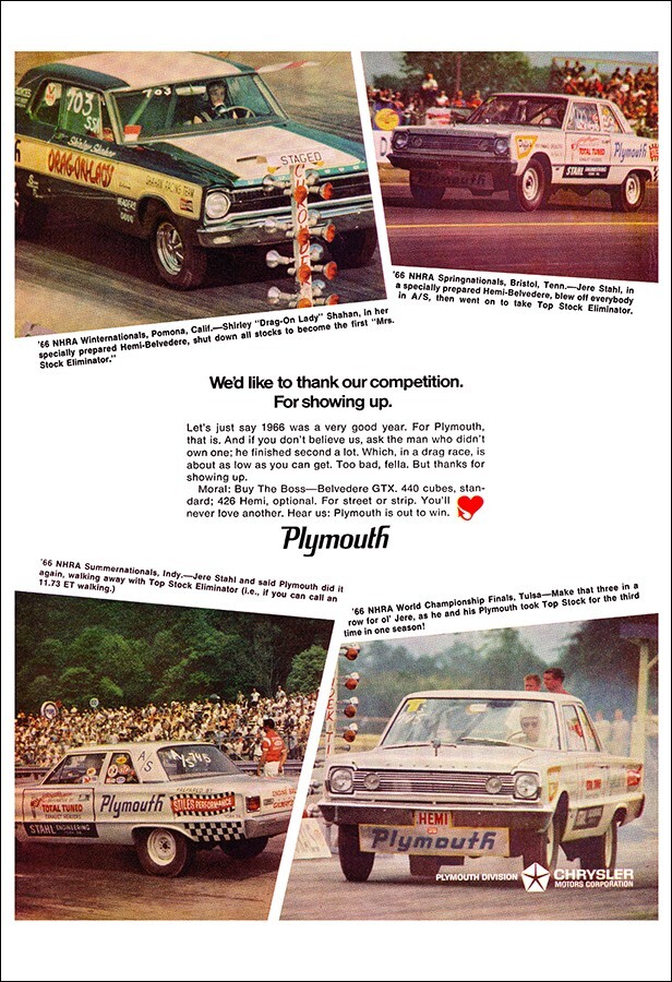 13x19 1966 Plymouth Hemi Belvedere Ad Poster NHRA 426 Mopar Drag Racing ...