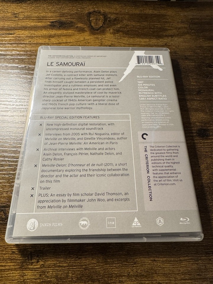 LE SAMOURAI (Blu-ray, Criterion Collection) Jean-Pierre Melville, Alain ...
