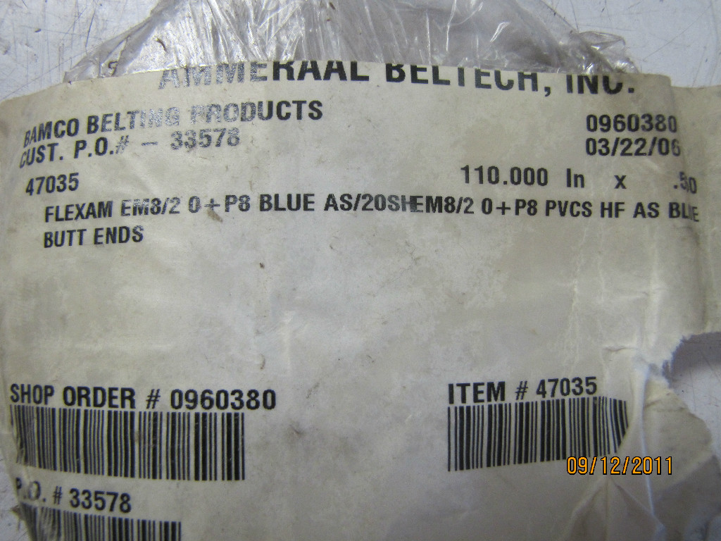 AMMERAAL BELTECH BAMCO 11' X 17/32" FLEXAM EM8/2 0+P8 BLUE AS/20SHEM8/2 ...
