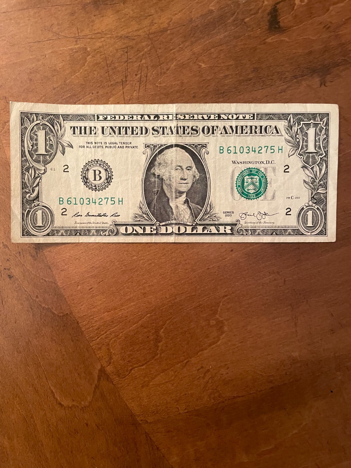 ((Fancy)) $1 2013 Note Serial Number B61034275H (( Scattered Ladder ...