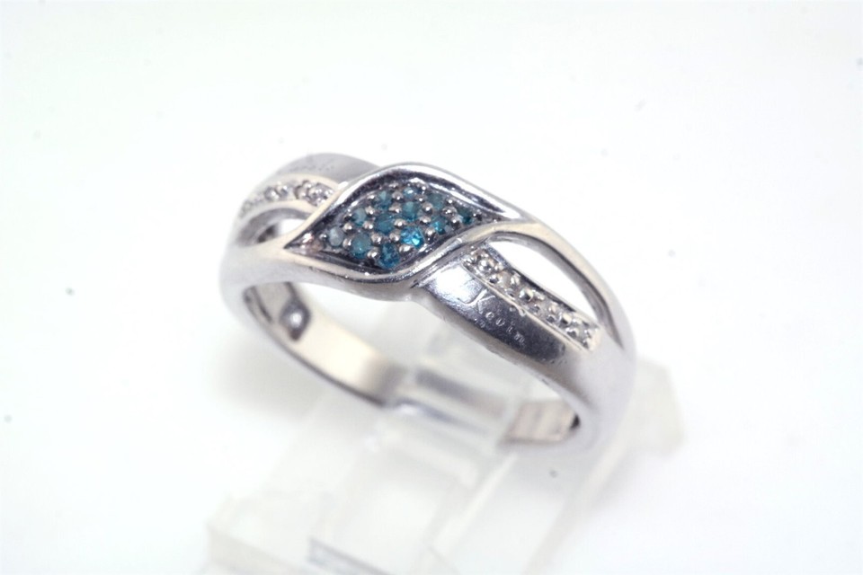 BGE 925 Blue & Clear Genuine Diamond Sterling Silver Ring sz 8 | eBay