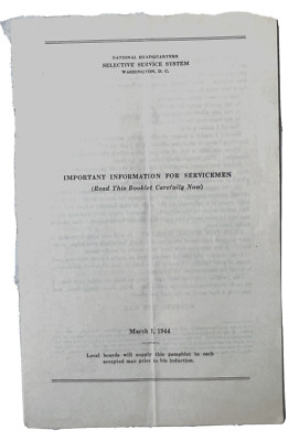 WWII 1944 Selective Service System Induction Servicemen Information ...