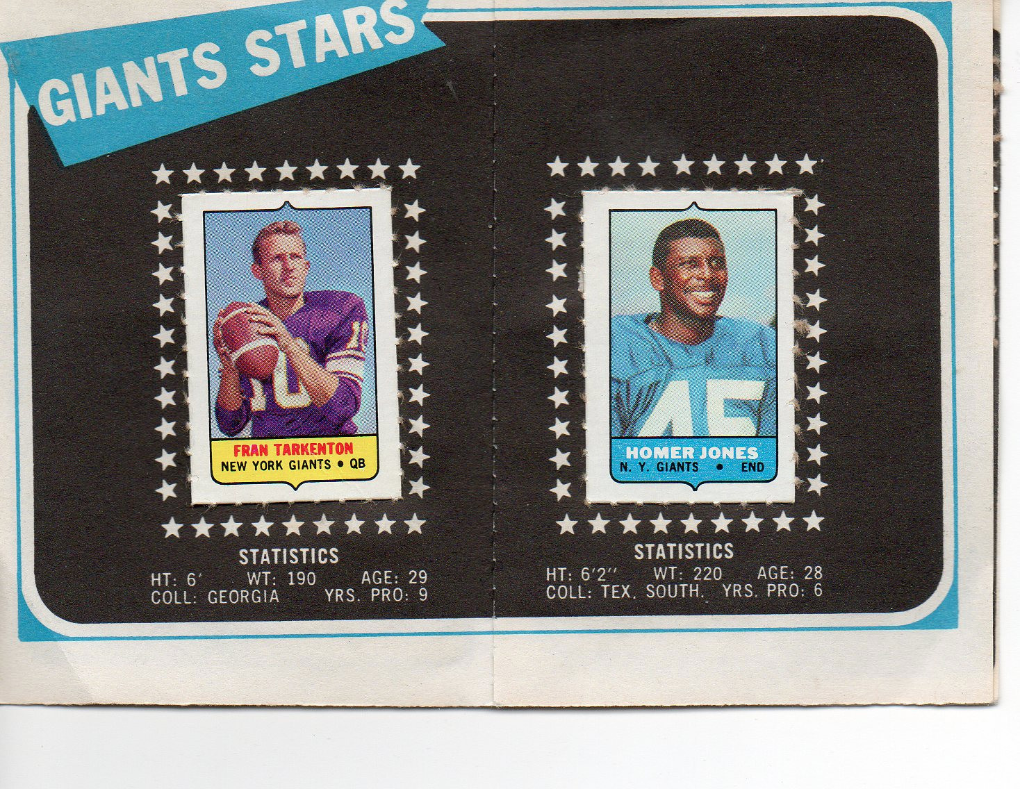 1969 TOPPS Football Mini Ex Card 4 IN 1 New York Giants-10 Mini Card ...