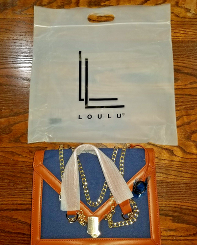 Loulu Blue/Tan Purse Gold Tone Chain Crossbody Chain Brand New w/tags ...