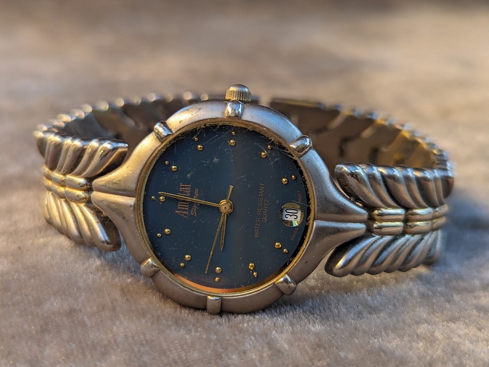 Lovely AmStar Signature Women's Silver Tone 30mm Quartz Watch Blue Dial ...