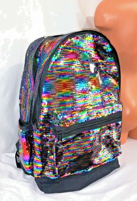 Victorias Secret Pink SEQUINS BLING RAINBOW Full Size CAMPUS Backpack ...