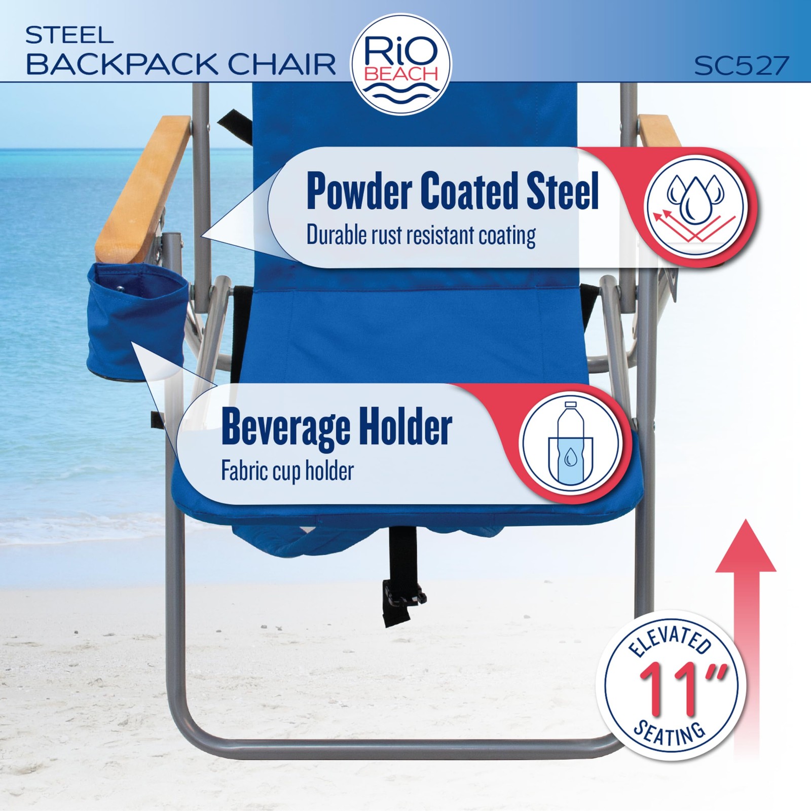 Rio Gear Original Outdoor Steel Folding Backpack Chair, Navy Blue | eBay