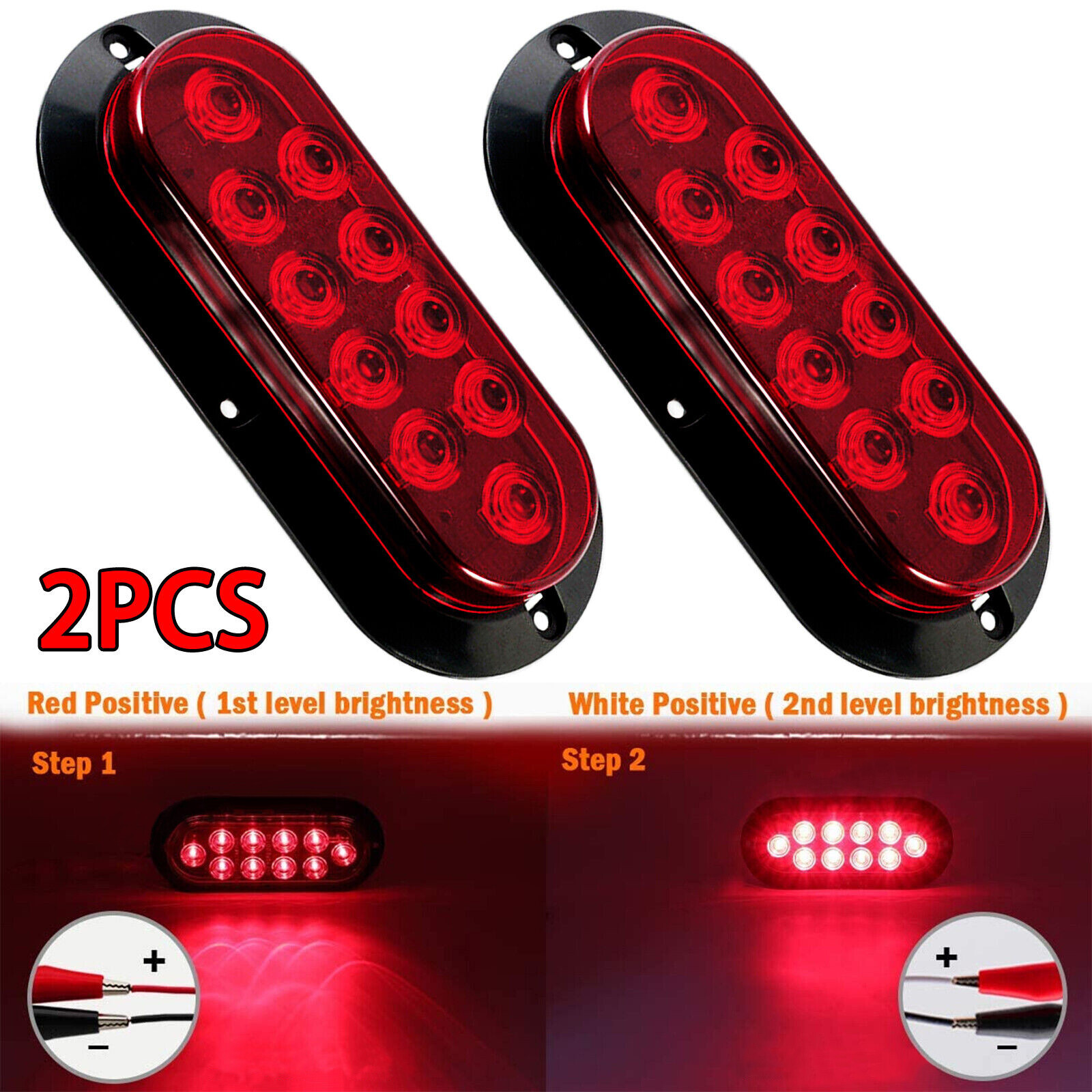 2x 6" Red Oval LED Truck Trailer Stop Turn Tail Brake Lights 10 LED ...