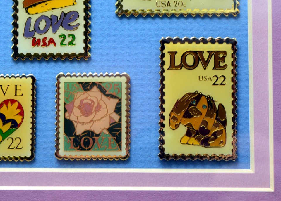 LOVE Enameled USPS Stamp Pins 7 Pins Winco Enamel Framed Vintage | eBay
