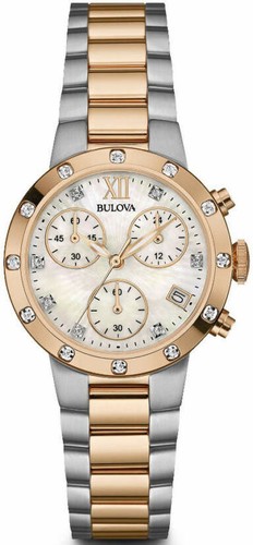 Bulova 98R210 19 Diamonds Two Tone White MOP Chronograph Dial Womens ...