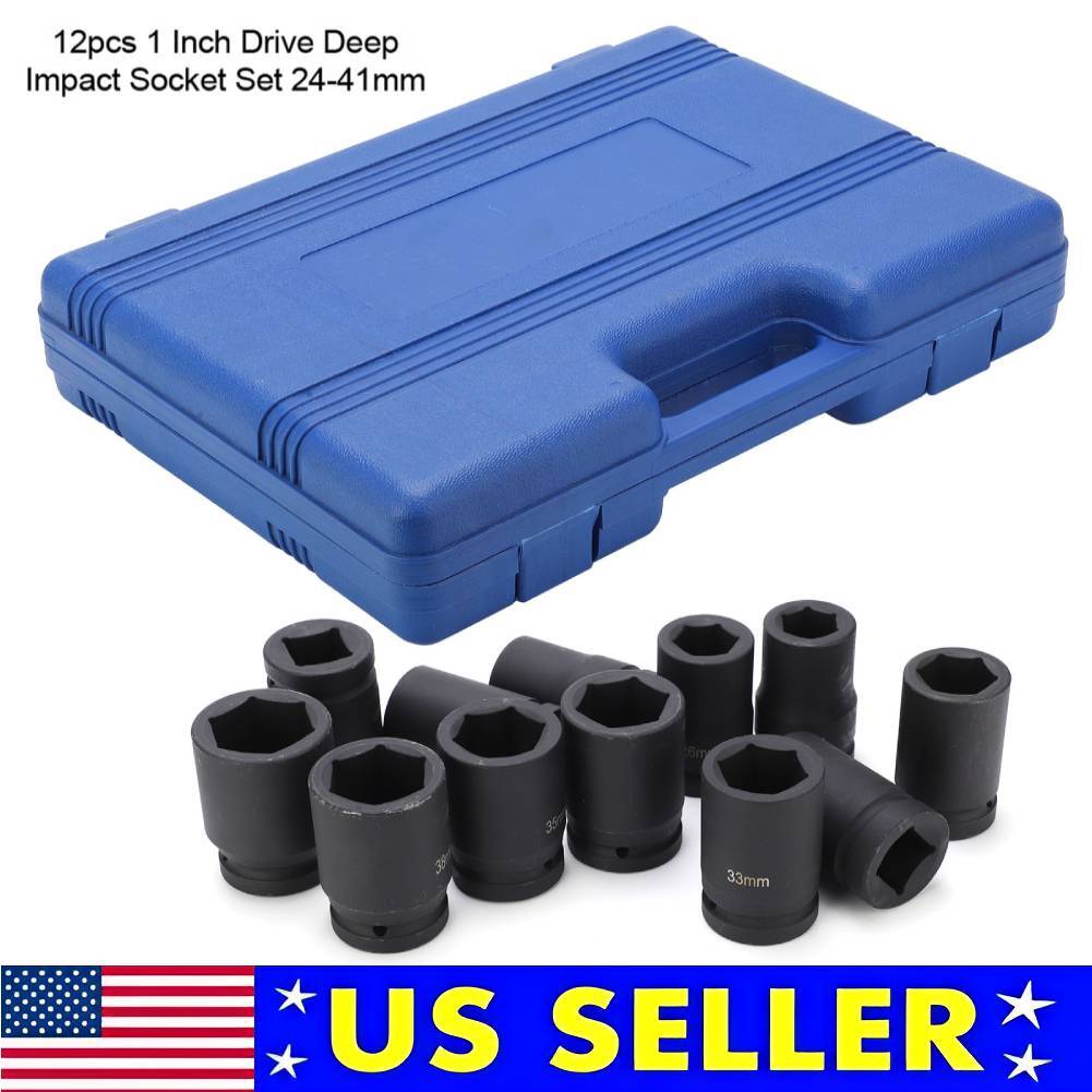 12pcs 1 Inch Deep Impact Socket Set Drive 24-41mm Metric Garage Sae ...