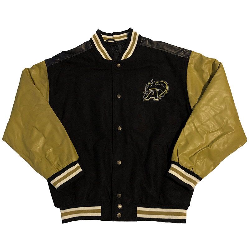 Men's Varsity Jacket Football Leather Coat Army Black… - Gem
