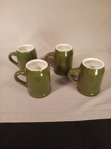 Set Of 4 Vintage Hall USA 587 Stein Olive Green Restaurant Ware Mug ...