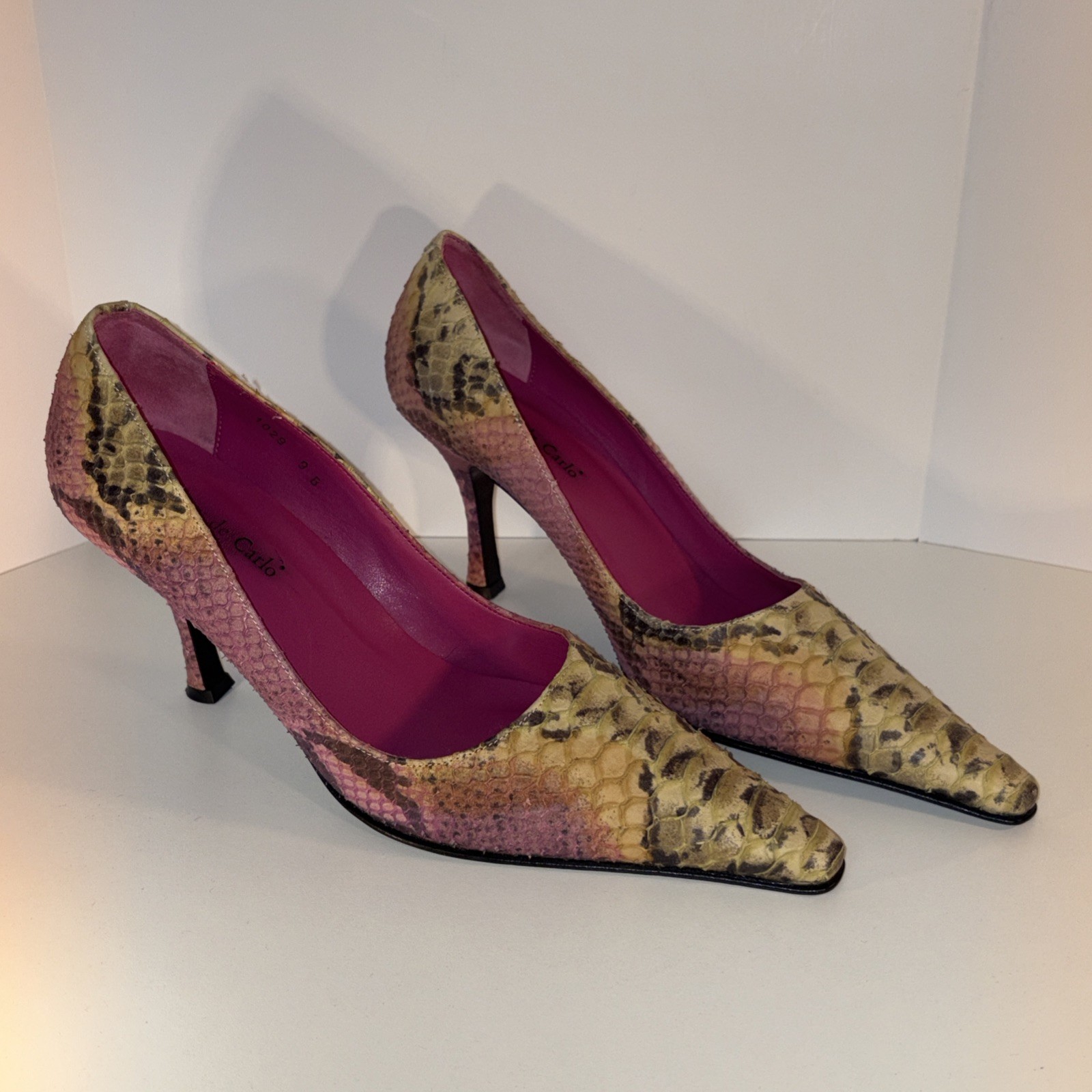 Designer Leather Pumps Heels Pink Tan Gold Snake Prin… - Gem