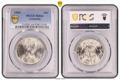 Australia 1966 Silver Round 50c Coin PCGS MS64 #3598 | eBay