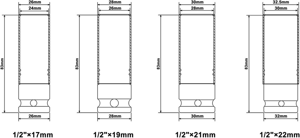 Professional 4-Piece Thin Wall Impact Socket Set - 17mm to 22mm Sizes ...
