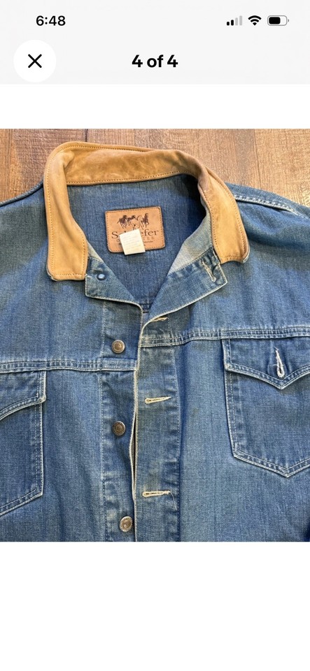 Schaefer Outfitter Men's 2XL Denim Jacket with Leather Collar / Button ...