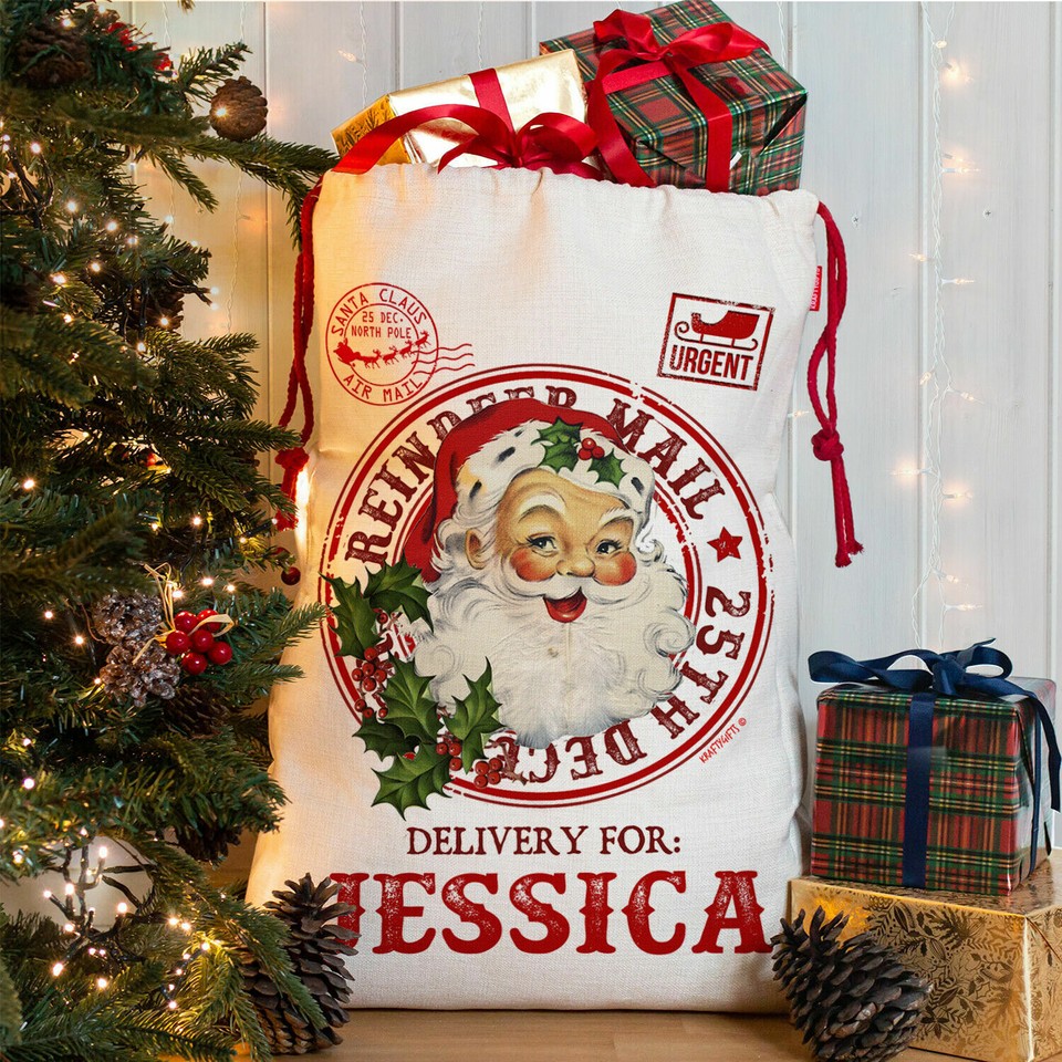 Personalised Santa Sack Father Christmas Bag Present Xmas Stocking Gift ...