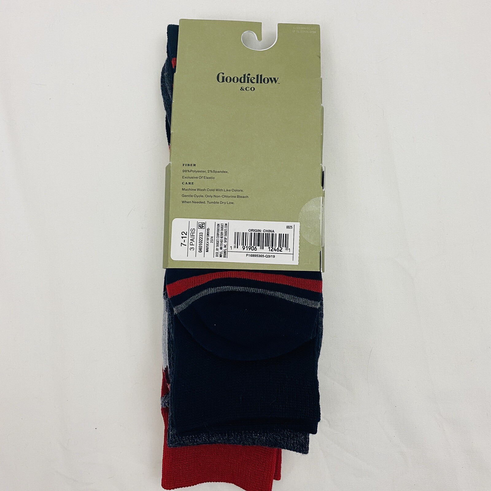 Goodfellow Mens Socks 7-12 Crew Dress 3 Pk Diamonds Stripes Solid Red ...