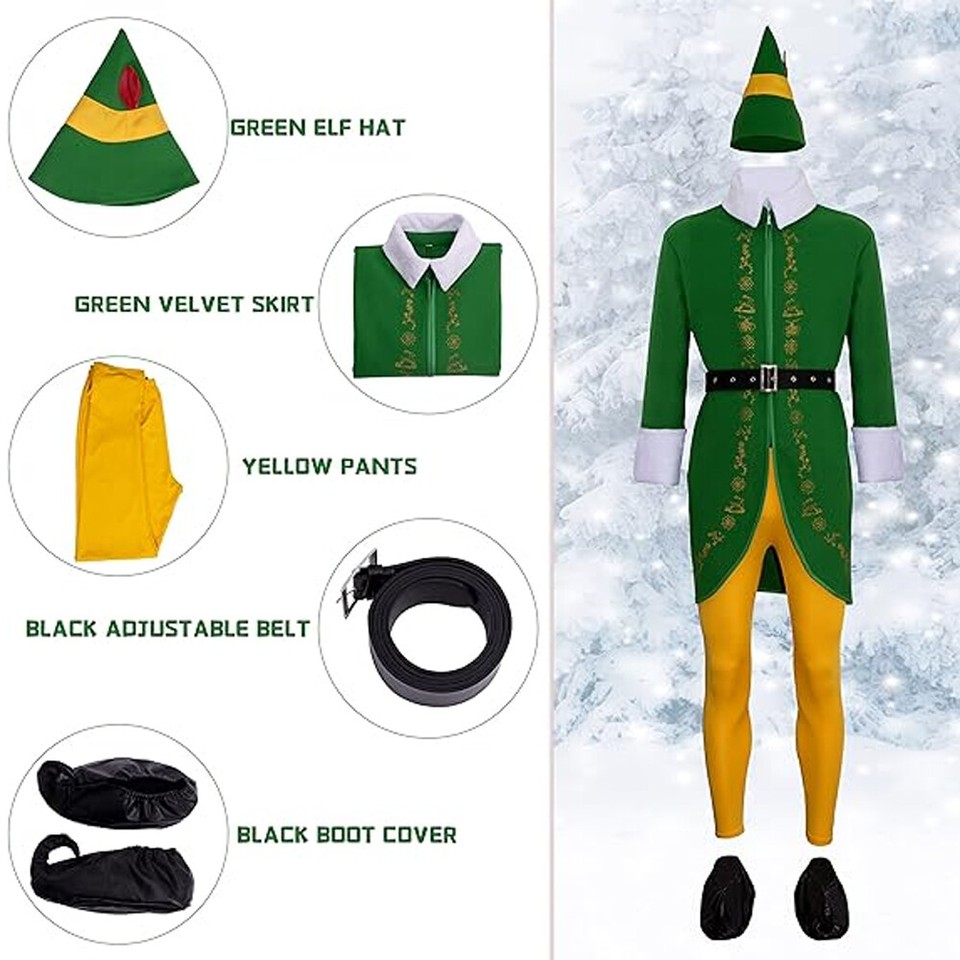 5PC/Set Buddy the Elf Costume Men Christmas Elf Costume Cosplay Full ...
