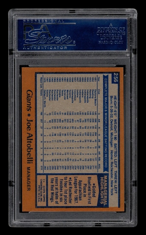 1978 Topps Set-Break #256 Joe Altobelli PSA 9 MINT | eBay