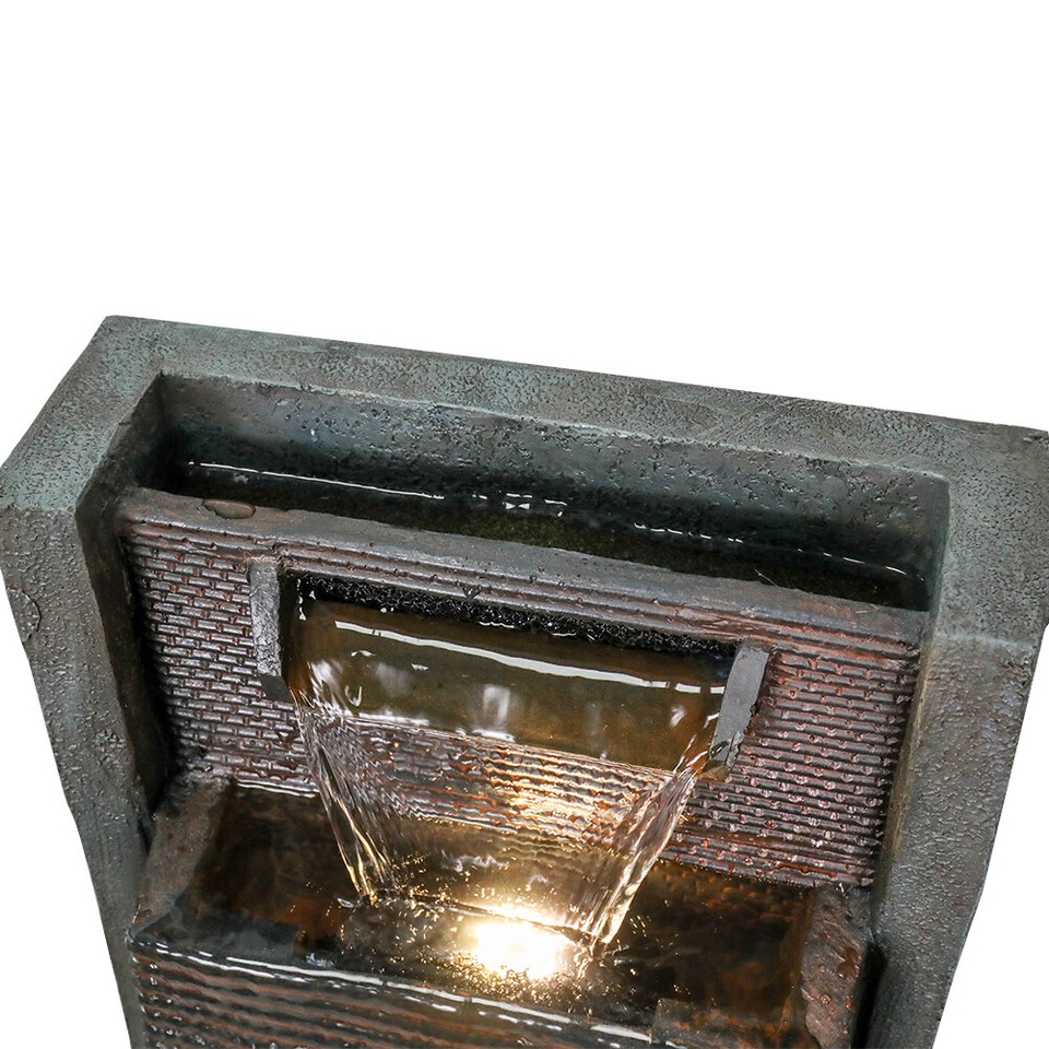 39.3"H Sleek Water Fountain with LED Light for Garden Decor, Resin ...
