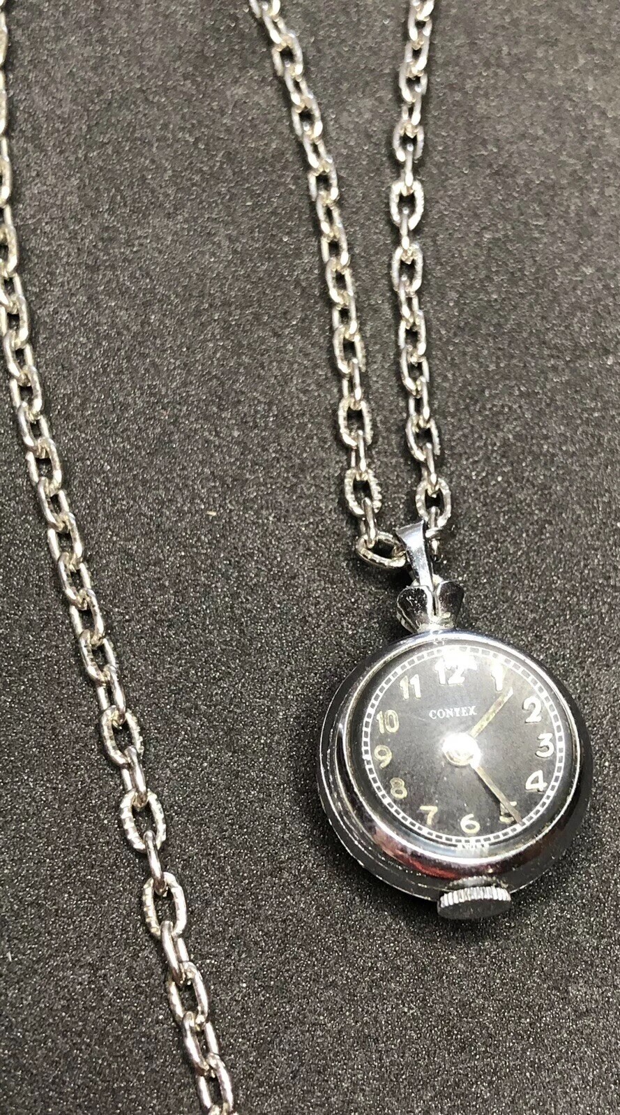 Rare Contex Swiss Ball Charm Pendant Watch Swiss Chain Necklace Black ...