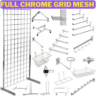 Grid Mesh wall Panel Grid Mesh Hooks Prongs Chrome Accessories | eBay UK